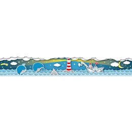 A.S. Cr&eacute;ation Bord&uuml;re &raquo;Fishing Captain&laquo; Motiv abstrakt naturalistisch glatt Kindertapete Tapete f&uuml;r Baby- und Kinderzimme Borte Design Wandtapete blau Papier B/L: 