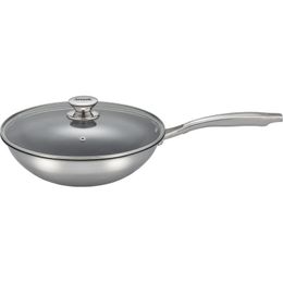 Wok &raquo;Hanseatic&laquo; Edelstahl aus Dreischicht-Material mit Antihaft-Versiegelung, &oslash; 28 cm, Induktion silber &Oslash; 28cm + H&ouml;he 8,5cm