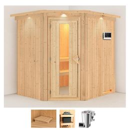 Karibu Sauna &raquo;Laila&laquo; Set, Ofen 3,6 kW Bio-Ofen externe Strg. easy beige Bio-Kombiofen, externe Steuerung, 3,6 kW