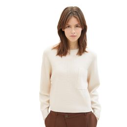 Tom Tailor Denim Damen Tom Tailor Denim Strickpullover mit aufgesetzter Brusttasche - aus weich flie&szlig;ender Viskose beige XXL (44)