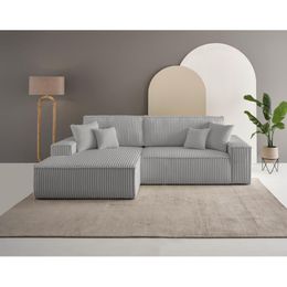 OTTO home Ecksofa &raquo;FINNLEY Cord, L-Form 257 cm, Schlafsofa&laquo; mit Bettkasten, in Boucl&eacute;, Struktur fein und Mega Cord grau Bezugstoff 100% PES !;Gramatur