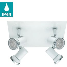 Eglo Deckenspot &raquo;TAMARA 1 Deckenstrahler, Stahl und Glas, GU10, IP44, Badezimmerlampe&laquo; GU10 Warmwei&szlig; Spot, L24 x B26 cm, wei&szlig;, chrom, 4X2,8W inkl. 