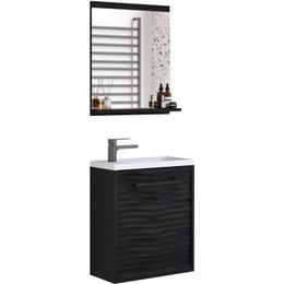 Welltime Badm&ouml;bel-Set &raquo;Canada&laquo; Komplett-Set, Fronten mit Wellenstruktur, 2 Stk. tlg. schwarz Holzwerkstoff B/H/T: 40cmcm x 48cmcm x 22cmcm