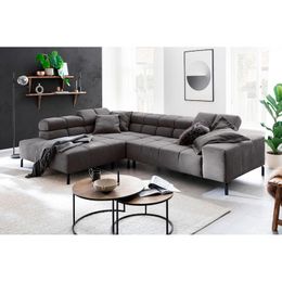 Home Affaire Ecksofa &raquo;Ancona New, wahlweise motorische Sitztiefenverstellung, auch in Cord&laquo; feine Steppung, mit Kopfteilverstellung, 3 Zierkissen, L-