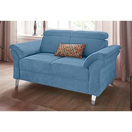 Sit & More sit&more 2-Sitzer &raquo;Arngast&laquo; inklusive Federkern und Kopfteilverstellung blau B/H/T: 156cm x 84cm x 93cm, Luxus-Microfaser, R&uuml;ckseitemit Stoff bezogen
