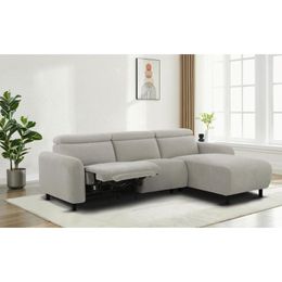 OTTO home Ecksofa &raquo;SKAANE Struktur, L-Form, 274 cm, manuelle/elektrische Relaxfunktion,&laquo; rundes Design, Kopfteilverstellung, Federkernpolsterung grau 