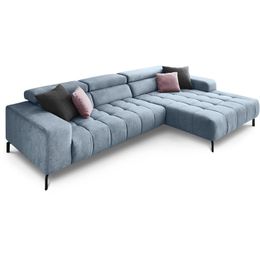 Die PlanBar Ecksofa &raquo;MP-IN18022 L-Form&laquo; mit Kopfteilverstellung & Zierkissen, optional Sitztiefenverstellung blau 100% Polyester B/H/T: 321cm x 74cm x