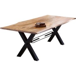 Sit Esstisch &raquo;Ustica aus Akazienholz mit Baumkante & X-Metallgestell&laquo; Baumkante wie gewachsen trifft extravagantes X-Gestell aus Metall beige Platte 