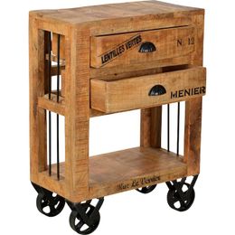 Sit K&uuml;chenwagen &raquo;RUSTIC aus Mangoholz mit Rollen & Stauraum&laquo; Flexibel beweglich dank 4 Metallrollen und offenem Fach beige B/H/T: 60cm x 80cm x 30cm
