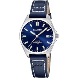 Calypso Watches Damen Calypso Watches Quarzuhr &raquo;Basic&laquo; Armbanduhr, Damenuhr, Lederarmband, analog, Tag blau Einheitsgr&ouml;&szlig;e