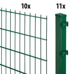 GARDEN 'N' MORE Doppelstabmattenzaun &raquo;Excellent&laquo; 10 Elemente f&uuml;r 20 m, LxH: 200 x 183 cm, mit 11 Pfosten gr&uuml;n Kunststoff, Stahl H/L: 180cm x 20m, 