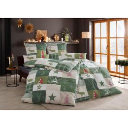 OTTO home Bettw&auml;sche &raquo;Nicholas&laquo; 2 Stk. Weihnachtsbettw&auml;sche, Winter, in 3 Qualit&auml;ten verf&uuml;gbar gr&uuml;n Biber, Obermaterial: 100% Baumwolle B/L: 135cm x 