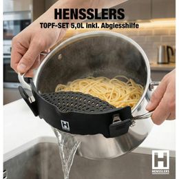 HENSSLERS Kochtopf &raquo;HENSSLERS Topf-Set - inkl. HENSSLERS Abgie&szlig;hilfe&laquo; Set, 3 tlg. Edelstahl 5 l + &Oslash; 24cm + H&ouml;he 17cm
