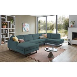 OTTO home Wohnlandschaft &raquo;Pinto, 350 cm, U-Form, XXL, mit Ottomanen&laquo; Cord, Chenille, Lederoptik, mit Keder, Metallf&uuml;&szlig;e, Wellenunterfederung blau 92% 