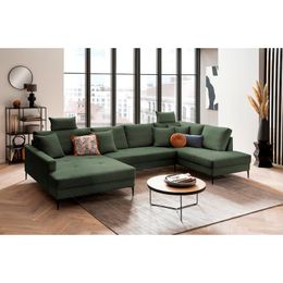 OTTO home Wohnlandschaft &raquo;Summer&laquo; U-Form, B: 360cm in Cord & Struktur gr&uuml;n B/H/T: 360cm x 86cm x 195,5cm, Cord, Ottomane rechts Recamiere links,mit 