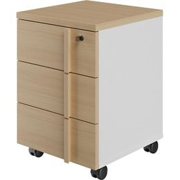Rollladenschrank &raquo;ITALIC&laquo; Funktional und mobil &ndash; passt perfekt unter Ihren Schreibtisch beige Holzwerkstoff Strukturiert Eiche / Weiss, B/H/T: 42cm x 