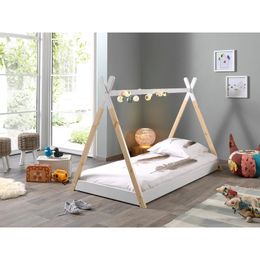 Vipack Kinderbett &raquo;Tipi, mit Querstange in Zelt-Optik, Kiefer massiv&laquo; inkl. Lattenrost, Bettrahmen in Wei&szlig;, 2 Gr&ouml;&szlig;en zur Auswahl, Bodenfreiheit 1,5 cm f&uuml;r 