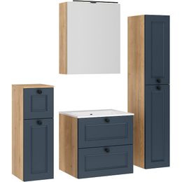 Nobilia Badm&ouml;bel-Set &raquo;Cascada&laquo; Set, mit Waschbecken, inkl. Spiegelschrank mit Beleuchtung, 4 Stk. tlg. blau B/H/T: 140cmcm x 169cmcm x 48,7cmcm