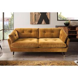 Trends by HG 2,5-Sitzer &raquo;Japan&laquo; mit Fu&szlig; in Holz-Metallkombination, frei im Raum stellbar gelb B/H/T: 206cm x 84cm x 89cm, Microvelours