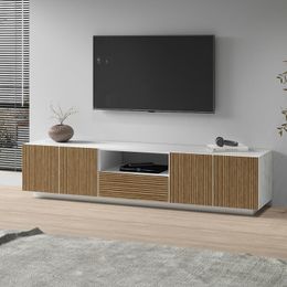 Home Affaire Lowboard &raquo;Vega,Lowboard,TV Board,TV Schrank,220 cm&laquo; mit 4 T&uuml;ren und 1 Schublade,Fronten mit Rillen-Optik wei&szlig; B/H/T: 220cm x 46cm x 43cm,