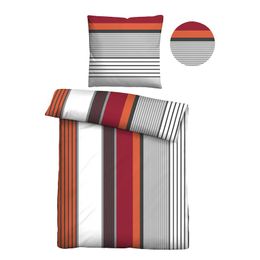 Bettw&auml;sche &raquo;0040755&laquo; 2 Stk. hautsympathisch, 100% Baumwolle, Rei&szlig;verschluss, ganzj&auml;hrig nutzbar rot Renforc&eacute;, Obermaterial: 100% Baumwolle B/L: 135cm 