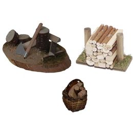 Krippen-Zubeh&ouml;r &raquo;Hackstock, Holzsto&szlig;, Korb mit Holz, Weihnachtsdeko&laquo; braun Holzwerkstoff Einheitsgr&ouml;&szlig;e