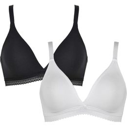 Naturana Damen Soft-BH feminin, basic, bequem, verstellbare Tr&auml;ger, ohne B&uuml;gel, Baumwollmix schwarz-wei&szlig; 80, Cup C