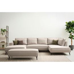 OTTO home Wohnlandschaft &raquo;TVINNU Leinenoptik, 354, mit Hocker&laquo; Recamiere rechts/links, stellbar zum Schlafsofa (Krokodilverbinder) beige B/H/T: 354cm 