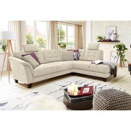 Home Affaire Ecksofa &raquo;Trondheim L-Form&laquo; mit Federkern und Knopfheftung im R&uuml;cken, F&uuml;&szlig;e Buche dunkel beige Struktur fein (100% Polyester);Flachgewebe (