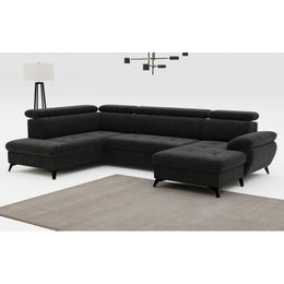 COTTA Wohnlandschaft &raquo;Hudson U-Form, B: 324 cm&laquo; mit Kopfteilverstellung, optional Schlaffunktion & Bettkasten schwarz B/H/T: 324cm x 100cm x 207cm, 