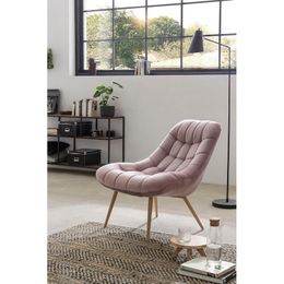Salesfever Relaxsessel &raquo;Toulon - Komfortabler Loungesessel&laquo; mit XXL-Steppung, mit schwarzen oder naturfarbenen Beinen rosa Polyester Samt, B/H/T: 76cm