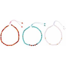 Firetti Fu&szlig;ketten Set &raquo;Schmuck Geschenk K&ouml;rperschmuck Edelsteine&laquo; mit Jade, T&uuml;rkis (behandelt), Achat, Karneol bunt Baumwolle Messing Fu&szlig;ketten Set