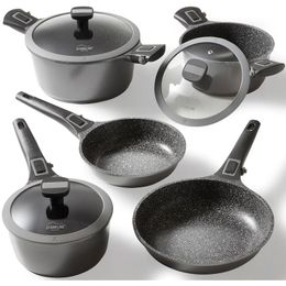 Stoneline Topf-Set &raquo;Imagination PLUS&laquo; Set, Bratentopf 24 cm, Kochtopf 20 cm, Stieltopf 18 cm, Bratpfanne 20/24 cm, 8 Stk. tlg. Aluminiumguss grau 