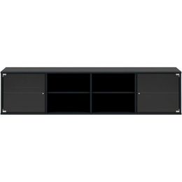Regal &raquo;Mistral, Hochwertig Lowboard, h&auml;ngend/stehend montierbar&laquo; mit zwei Glast&uuml;ren, B: 177 cm, lowboard, anpassungsbar Designm&ouml;bel schwarz B/H/T: 