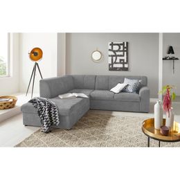 DOMO collection Ecksofa &raquo;Topper zeitlos elegant, kompakte Stellma&szlig;eL-Form&laquo; mit Ottomane, wahlweise mit Schlaffunktion grau B/H/T: 237cm x 78cm x 200cm