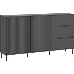 Home Affaire Sideboard &raquo;viel Stauraum, Soft Close, 2 T&uuml;ren und 3 Schubkasten&laquo; mit Metallf&uuml;&szlig;en, Breite 158 cm, grifflos, Fronten geriffelt 