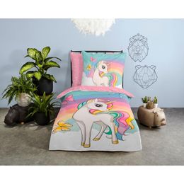 Good Morning Kinderbettw&auml;sche &raquo;Dash&laquo; 2 Stk. Baumwolle, 135x200, Rei&szlig;verschluss, Wendeoptik, Kind, M&auml;dchen, Einhorn rosa Renforc&eacute;, Obermaterial: 100% 