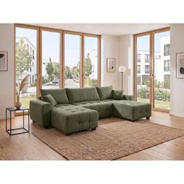 OTTO home Wohnlandschaft &raquo;Bella U-Form, Breite 314 cm&laquo; Wonlandschaft, Schlaffunktion,Bonnelfederkern,R&uuml;ckenkissen gr&uuml;n 100%Polyester B/H/T: 314cm x 