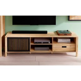 FORTE Lowboard &raquo;JytanaTV-Board, TV-Schrank&laquo; Breite 174,8 cm, mit Lamellen-Schiebet&uuml;re, Mauvella Eiche / Schwarz schwarz Holzwerkstoff B/H/T: 174,8cm x