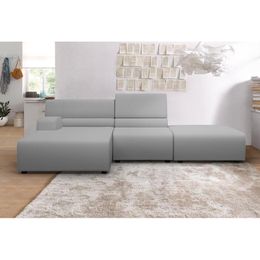 Egoitaliano Ecksofa &raquo;Babouche, Designsofa mit au&szlig;ergew&ouml;hnlichem Sitzkomfort zum Wohlf&uuml;hlen&laquo; grau Leder &raquo;BULL&laquo; (echtes Rindsleder). Geschliffenes, pigmentiertes 