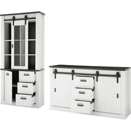 Home Affaire Wohnwand &raquo;Sherwood, Anbauwand im Industrial-Style, Komplettset, Wohnzimmer-Set&laquo; 2 Stk. tlg. wei&szlig; B/H/T: 275cmcm x 201cmcm x 43cmcm