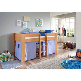 Relita Hochbett &raquo;Andi&laquo; mit Rolllattenrost und Vorhang, mit Leiter, pflegel. Dekor Oberfl&auml;che blau Spanplatte: Buche Nachbildung Melamin natur;Stoff: 100% 