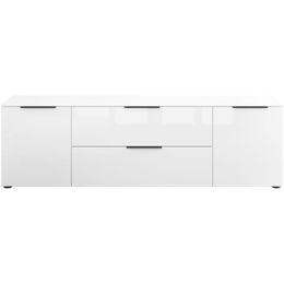 Lowboard &raquo;mit Chrom oder Schwarz matten Metallgriffen&laquo; mit Glasfronten, melaminbeschichtete Oberfl&auml;che, Made in Germany wei&szlig; Glas, Holzwerkstoff, 