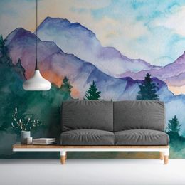 A.S. Cr&eacute;ation Vliestapete &raquo;Fototapete Aquarell Berglandschaft Violett Gr&uuml;n&laquo; matt strukturiert bunt Vlies B/L: 2,55m x 3,5m, Rollen: 1