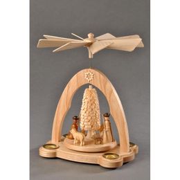 Albin Preissler Weihnachtspyramide &raquo;Sch&auml;fer mit Schafen und gedrechseltem Ringelb&auml;umchen&laquo; Handwerkskunst aus dem Erzgebirge beige Massivholz 20cm
