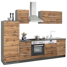 KOCHSTATION K&uuml;chenzeile &raquo;KS-Samos&laquo; Breite 280 cm, wahlweise mit E-Ger&auml;ten, mit Arbeitsplatte braun B/H/T: 280cm x 200cm x 60cm, ohne E-Ger&auml;te
