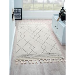 MyFlair Hochflor-Teppich &raquo;Moroccan Design, LAGERR&Auml;UMUNG!&laquo; rechteckig 24 mm H&ouml;he modern, marokkanisches Design, Rauten Muster, weich, mit Fransen grau 