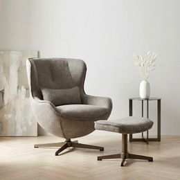 OTTO home Sessel &raquo;YOLLI Relaxsessel, TV-Sessel mit Hocker&laquo; 360&deg; Grad drehbar grau metal frame, plywood, foam, fabric, metal base Webstoff, B/H/T: 76cm