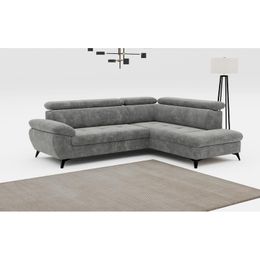 COTTA Ecksofa &raquo;Hudson&laquo; mit Kopfteilverstellung, optional Schlaffunktion & Bettkasten grau B/H/T: 256cm x 207cm, Struktur weich, Ottomane rechts, Mit 