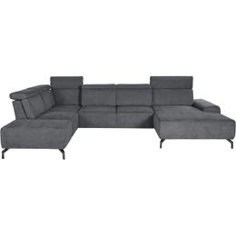 Sit & More sit&more Wohnlandschaft &raquo;Gizeh U-Form&laquo; 15 cm Fu&szlig;h&ouml;he, inklusive Sitztiefenverstellung und Kopfteilverstellung grau B/H/T: 340cm x 230cm, Luxus-